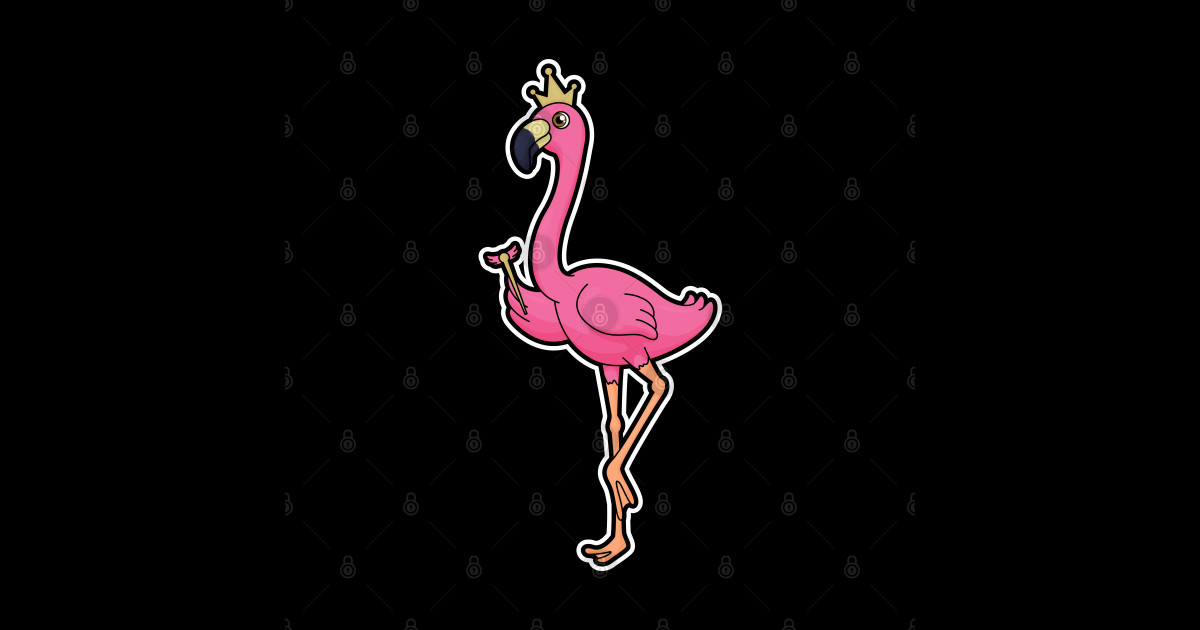 Flamingo as King with Crown & Staff - Flamingo - Sticker | TeePublic