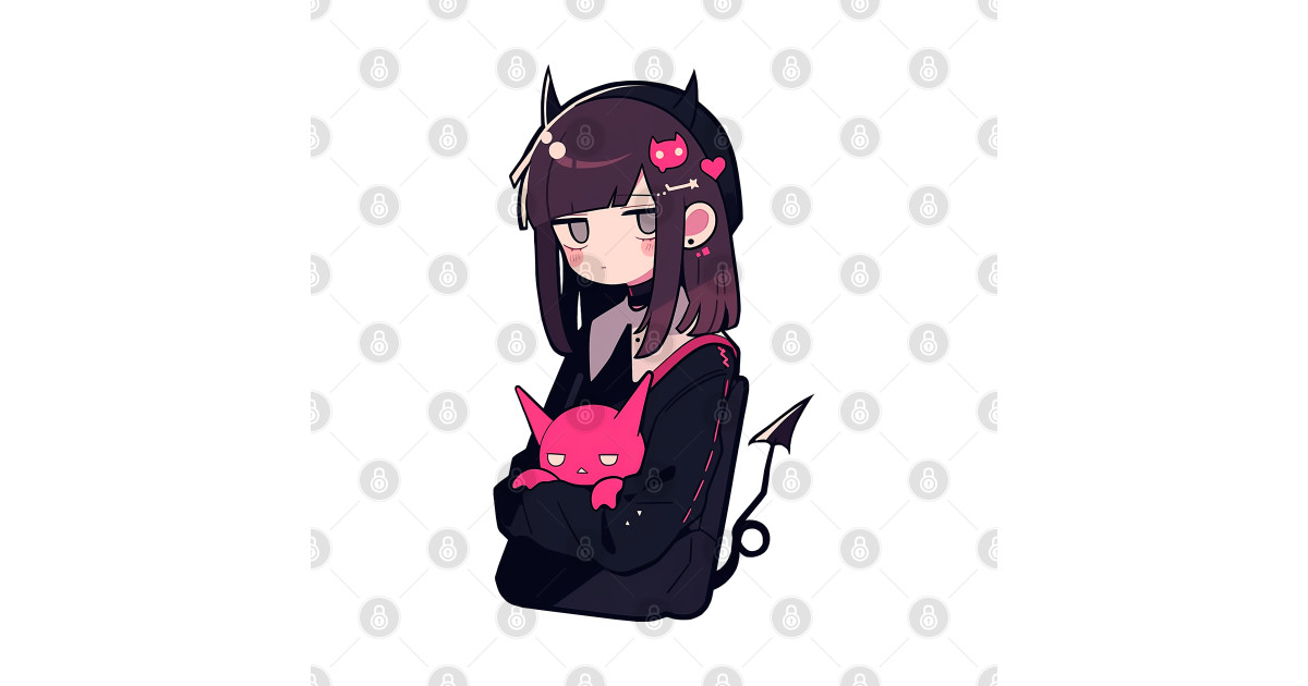 Anime-Style Cute Black and Pink Demon Girl - Demon Girl Black - T-Shirt ...
