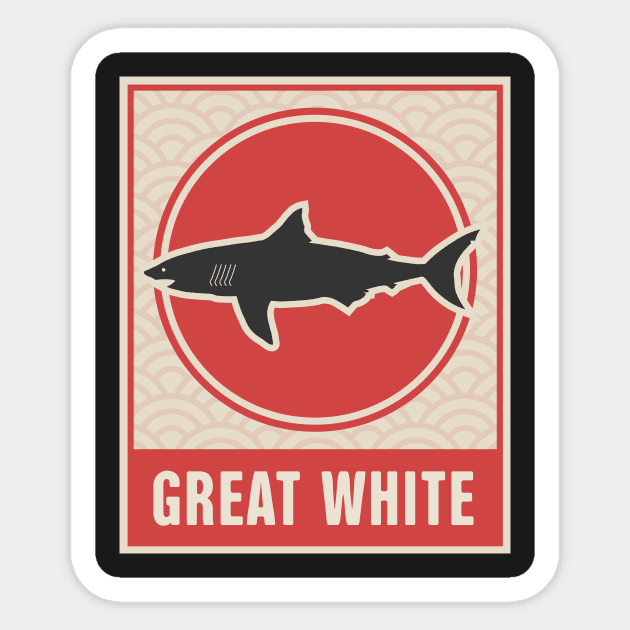 Retro Japanese Style Great White Poster - Shark - Sticker | TeePublic