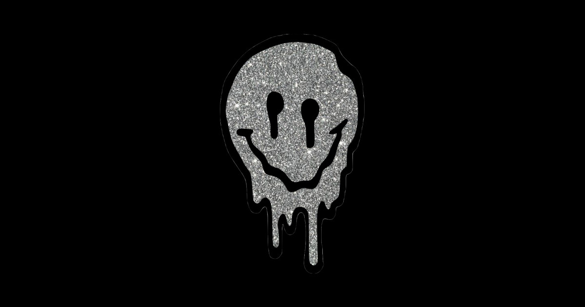 Silver Glitter Drippy Smiley Face - Shaka - Sticker | TeePublic