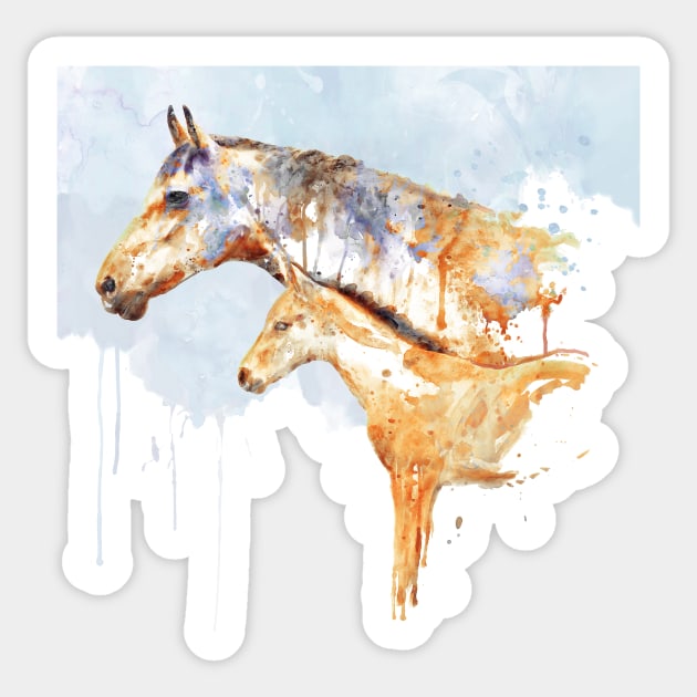Mare and Foal Watercolor - Mare And Foal Watercolor - Sticker | TeePublic