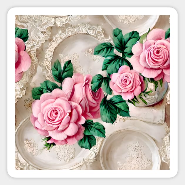 Roses and lace French shabby chic rococo pattern - Roses - Sticker ...