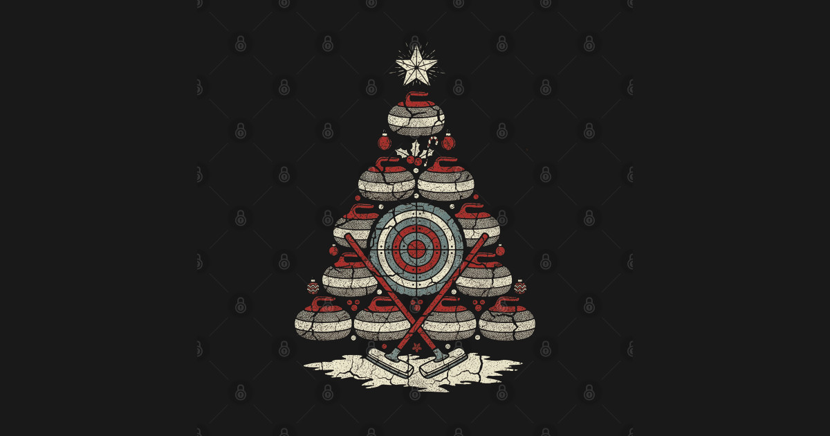 Curling Christmas Tree Holiday Winter Sport Rock Broom - Curling - T ...