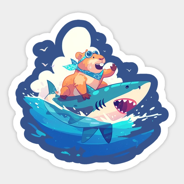 capybara ride shark - Capybara - Sticker | TeePublic