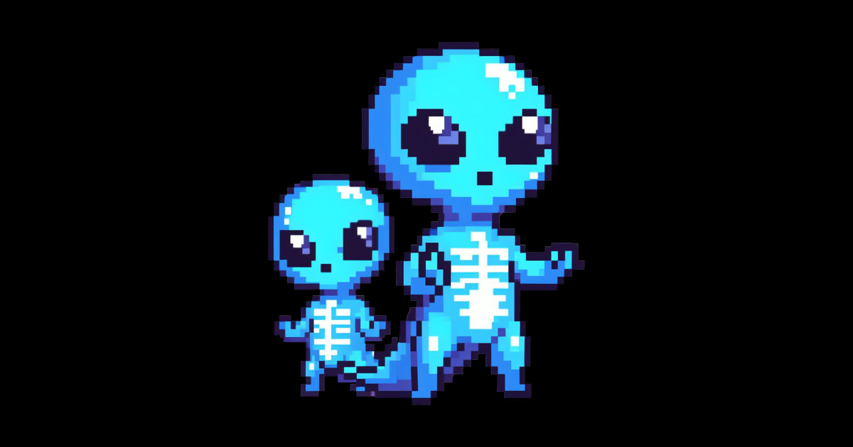 Blue Alien Pixel - Alien - Sticker | TeePublic