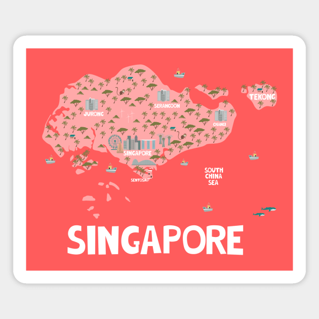 Singapore Illustrated Map - Singapore - Magnet | TeePublic