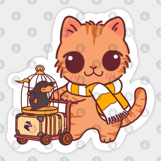 Cute Tabby Cat at the Magic Train Station - Magic Cat - Sticker | TeePublic