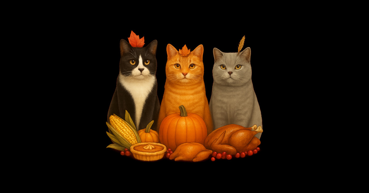 Thanksgiving Cats Feast – Vintage Fall Dinner Scene - Thanksgiving Cats ...