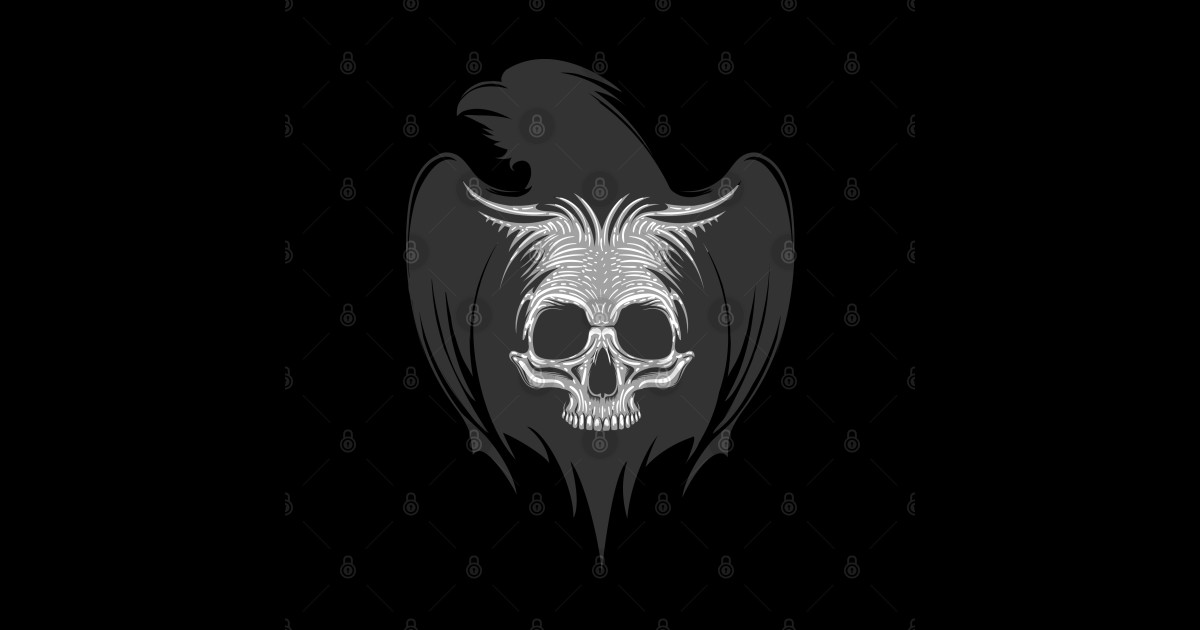 Silhouette of raven with human skull Tattoo. Emblem of death and ...