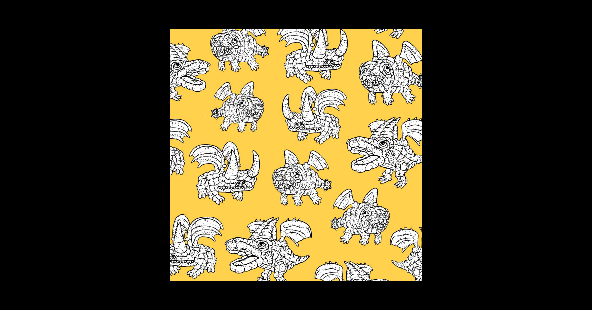 a cute dragon pattern with white and yellow. doodle dragons. - Yellow ...