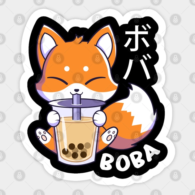 Kawaii Cute Fox Sipping Boba Milk Tea - Boba Milk Tea - Sticker | TeePublic