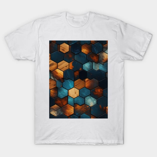 Geometric Timber: Crystalline Hexagons in Amber and Blue - Hexagonal ...