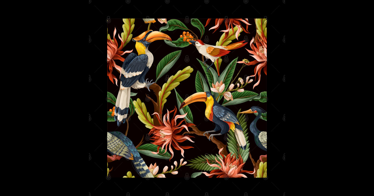 exotic birds pattern - Exotic - Sticker | TeePublic