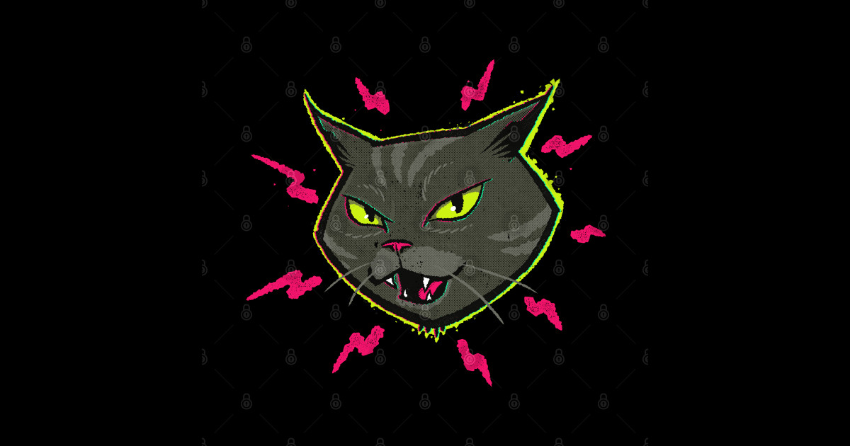 Angry Cat Vintage Cartoon Kitten Hissing - Cartoon Cat - Sticker ...