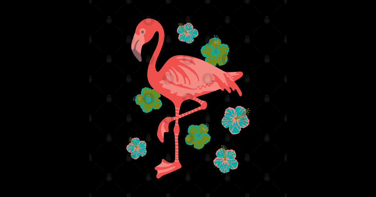 PINK FLAMINGO Tropical Bird with Hibiscus Flowers - UnBlink Studio by ...