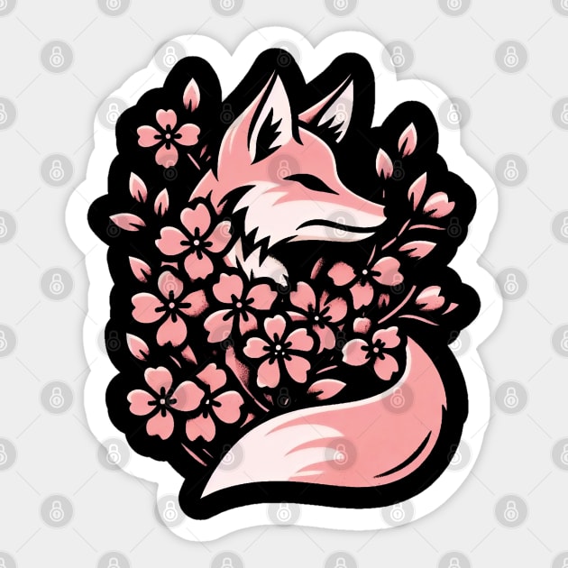 Cherry Blossom Fox - Cherry Blossom - Sticker | TeePublic