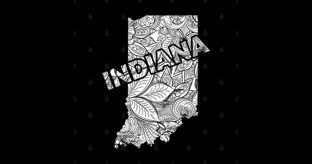 Mandala art map of Indiana with text in white - Indiana - Posters and ...