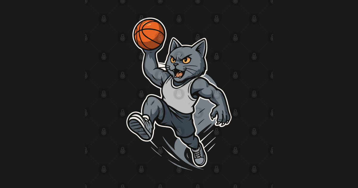 Grey Cat Dunk – Dynamic Sports Cartoon - Sports - T-Shirt | TeePublic