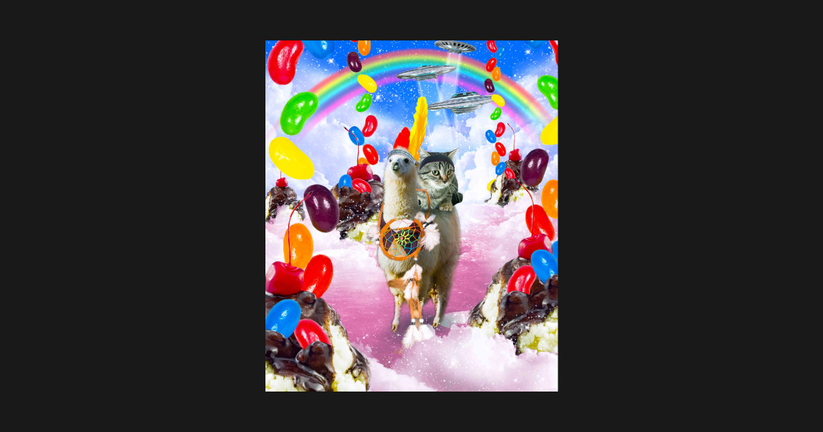 Cat Riding Llama With Sundae And Jelly Beans - Llama With Sundae And ...