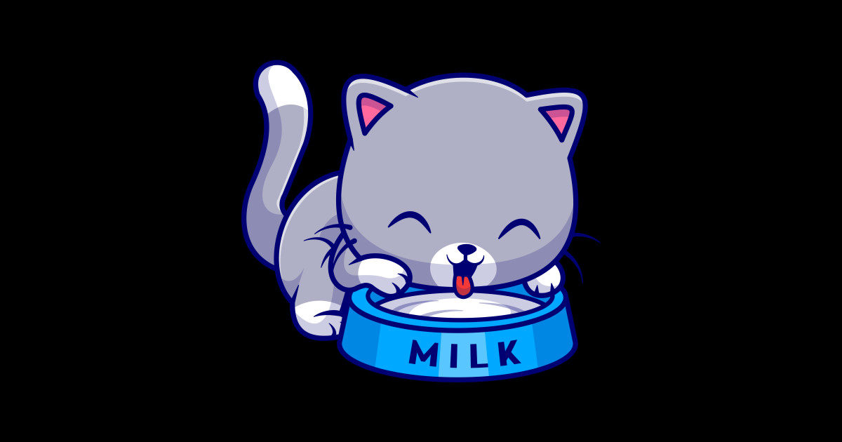Cute Cat Drink Milk Cartoon - Cute Cat Drink Milk Cartoon - Posters and ...