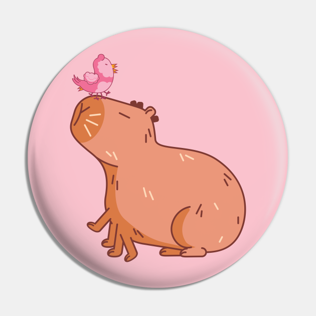 Capybara with a pink bird, a parody of AI art - Capybara - Pin | TeePublic