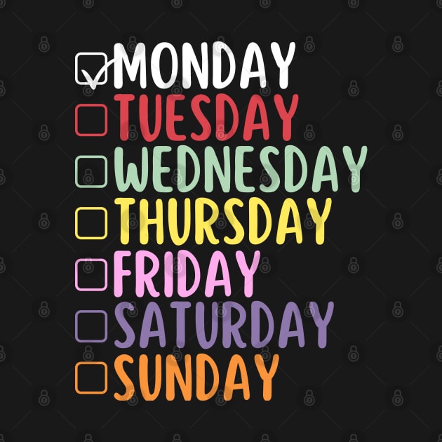 Days of the Week Checklist - Monday - Rainbow Colours - Days Of The ...