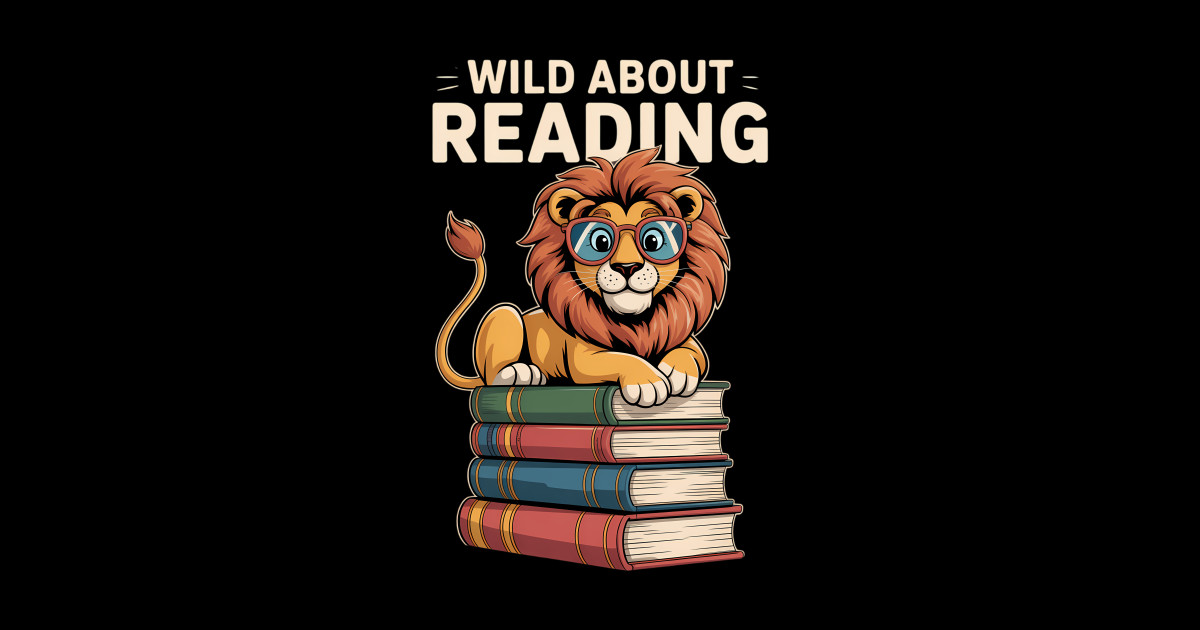 Wild About Reading Cool Lion with Books - Wild About Reading - Sticker ...