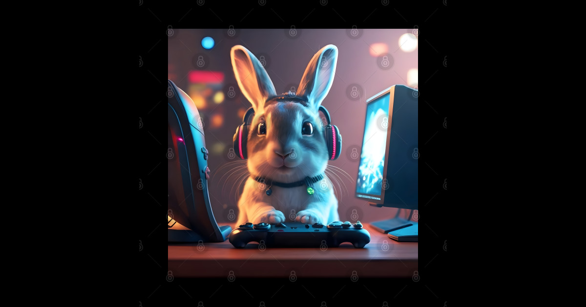 Cute gamer rabbit - Gamer Rabbit - Sticker | TeePublic