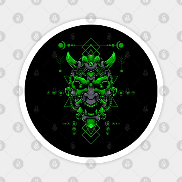 Cyber Oni: Futuristic Robot Oni Mask Illustration - Oni Mask - Magnet ...