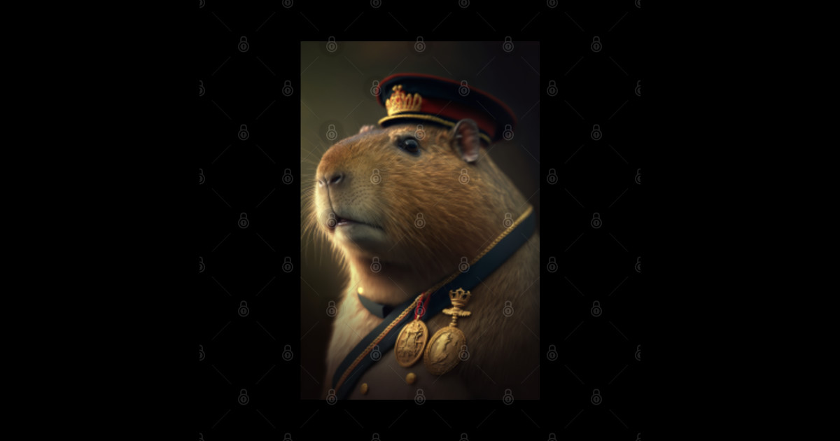 Portrait of Capybara wearing historic military uniform with medal ...