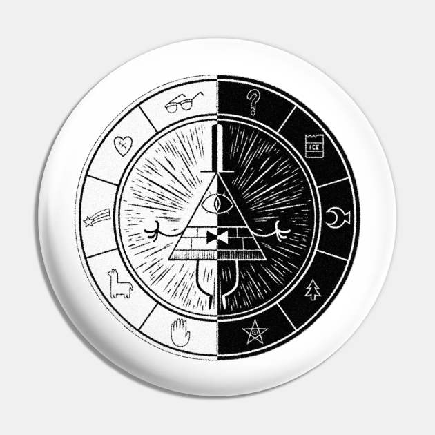 Bill Cipher Black and White Sign - Weirdmageddon - Pin | TeePublic