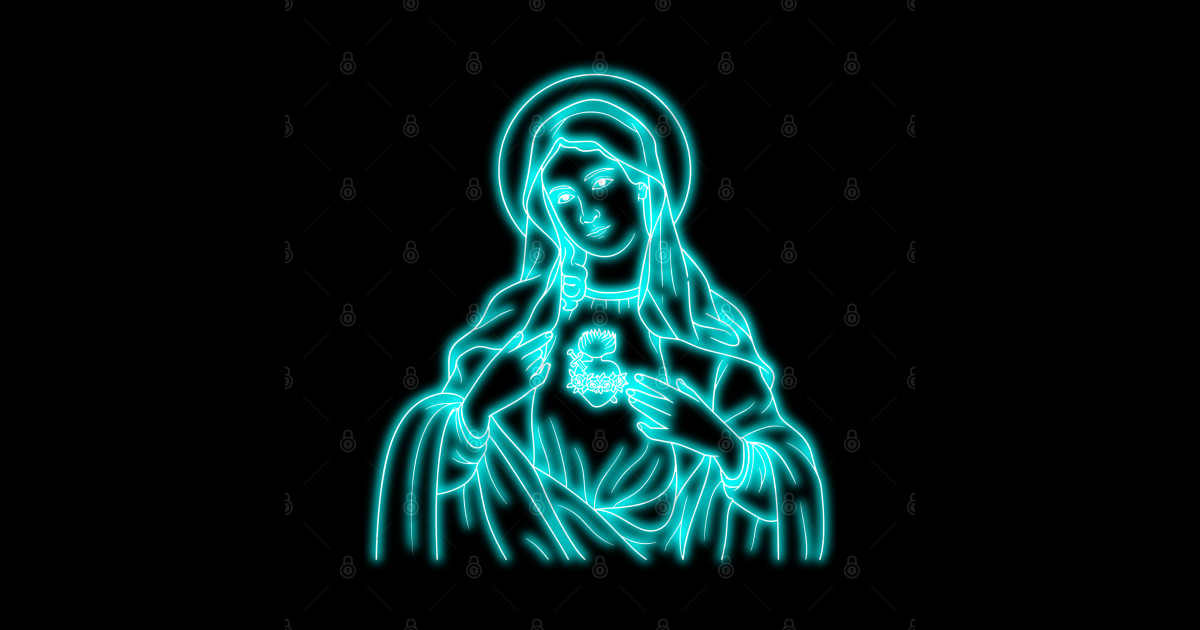 Light Blue Neon Virgin Mary - Virgin Mary - Sticker | TeePublic