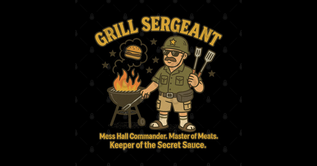 Grill Sergeant – Funny BBQ Dad Cartoon Design - Daddy Gifts - Sticker ...