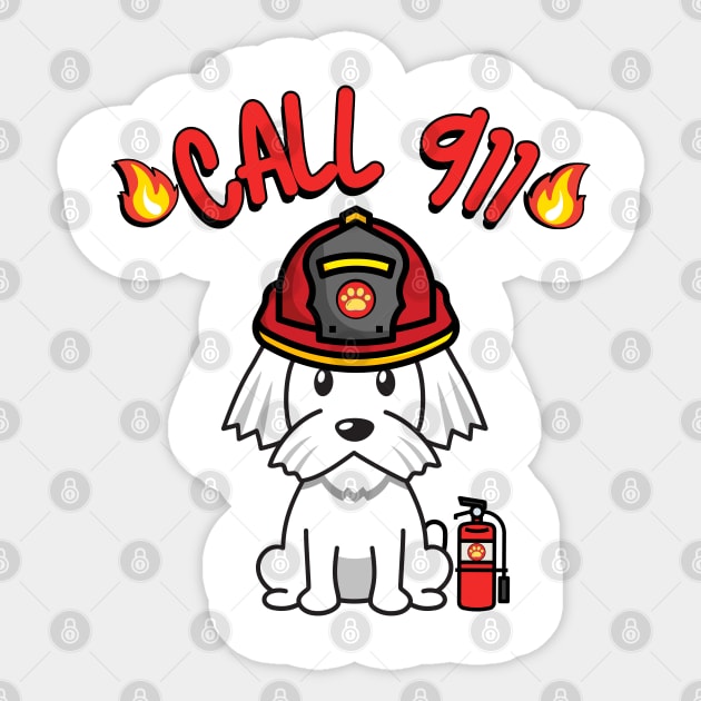 Cute white dog is a firefighter - Schnauzer - Sticker | TeePublic