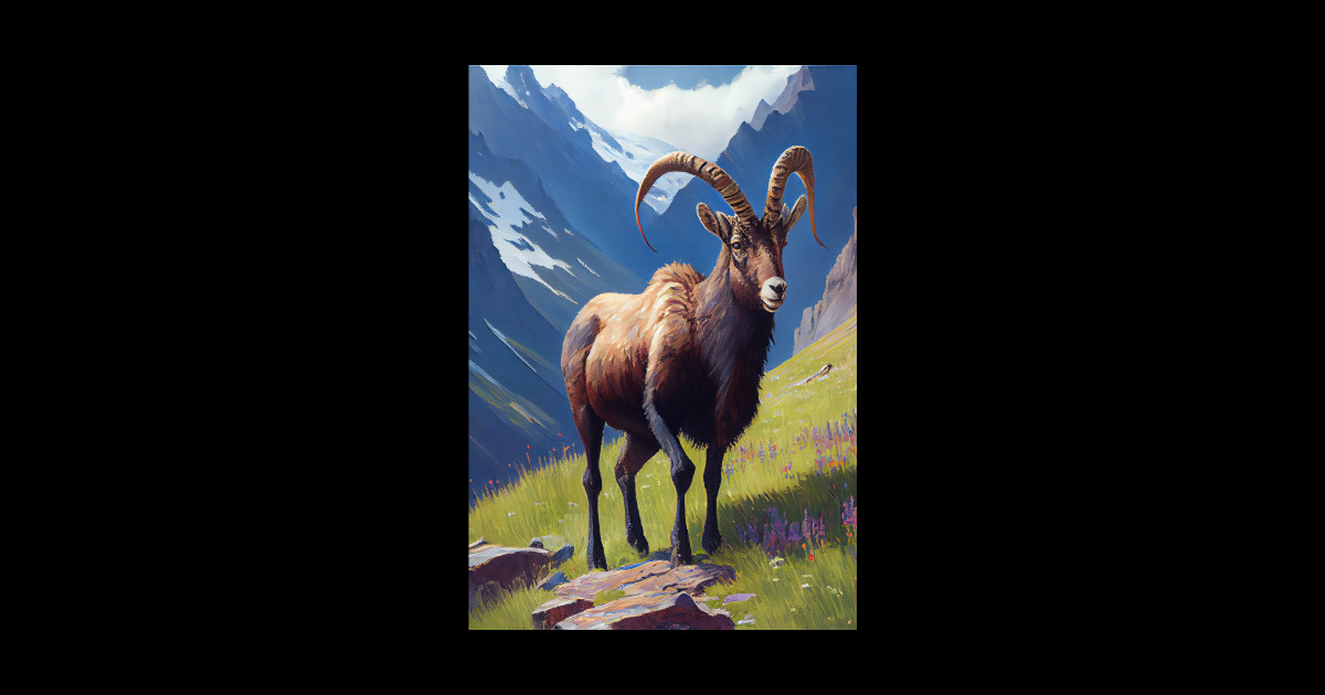 Siberian ibex Oil paint - Ibex - Posters and Art Prints | TeePublic
