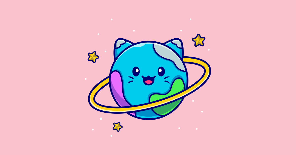 Cute Cat Planet Cartoon - Cute Cat Planet Cartoon - T-Shirt | TeePublic