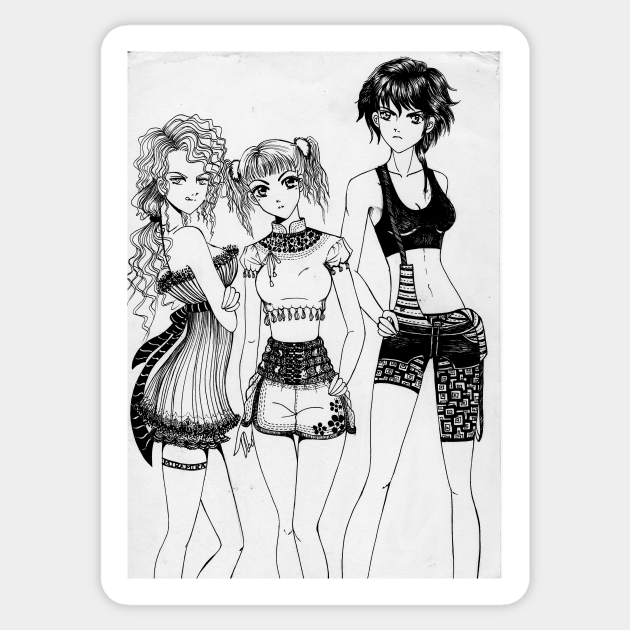 Drawing of Three Girls 2009 - Girl - Sticker | TeePublic