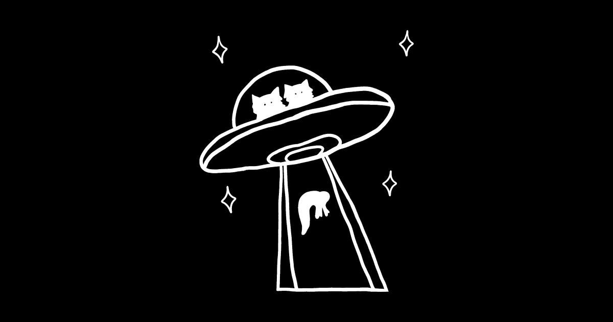cat alien abduction line art - Cat Lover Gift - Sticker | TeePublic