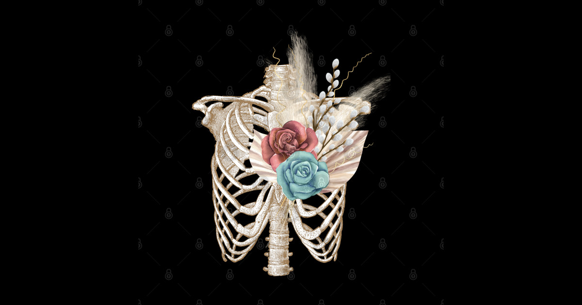 Thorax Skeleton with Blue Roses - Skeleton Illustration - Posters and ...