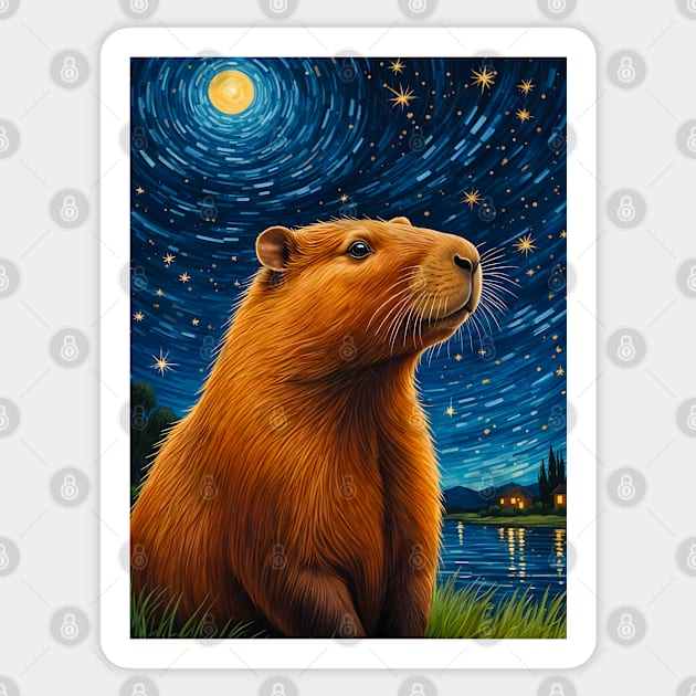 Capybara Starry Night - Capybara - Sticker | TeePublic
