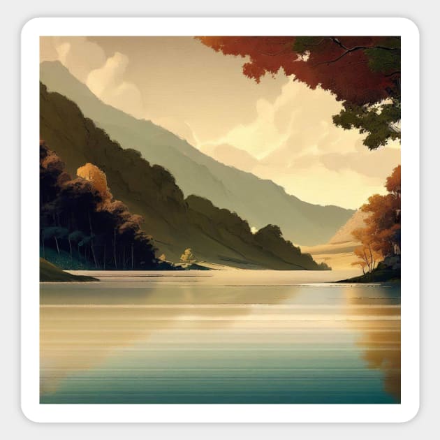 By the Lake - Lake Scene - Sticker | TeePublic