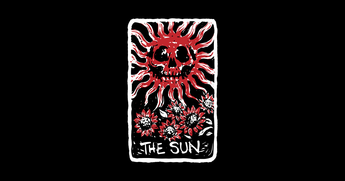 The Sun Blood Red Skeleton Skull Tarot Card - The Sun - Sticker | TeePublic