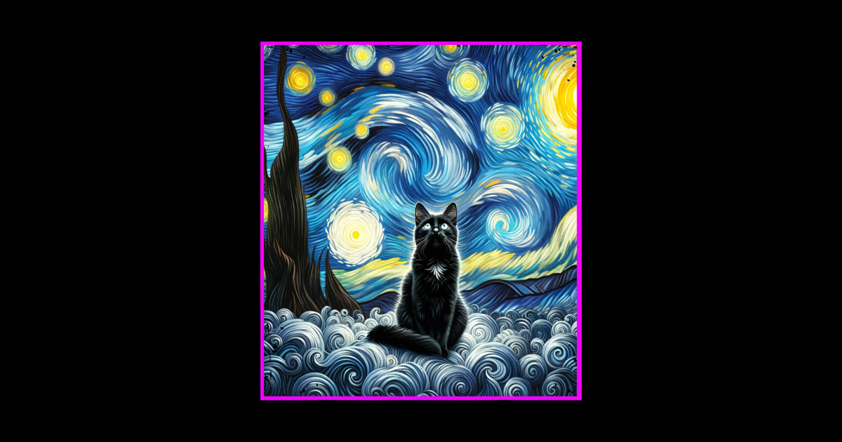 Cat Retro Arts Starry Night Cats Famous Painting Cute Animals - Cat Retro Arts Starry Night Cats ...
