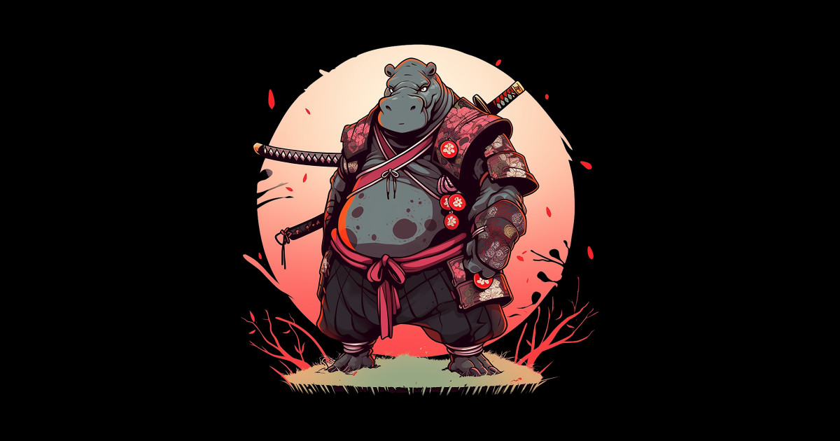samurai hippo - Hippo - Sticker | TeePublic