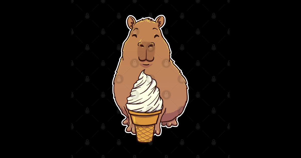 Capybara Vanilla Ice Cream Cone - Capybaras - Sticker | TeePublic