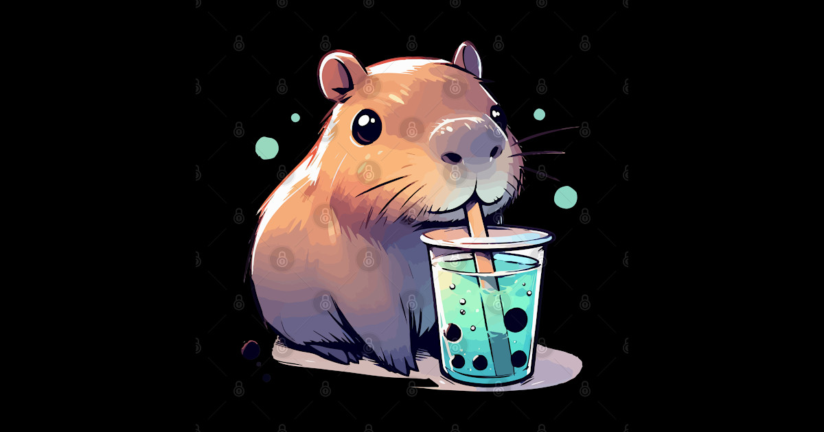 Cute Capybara Drink Boba Tea - Capybara - Posters and Art Prints ...