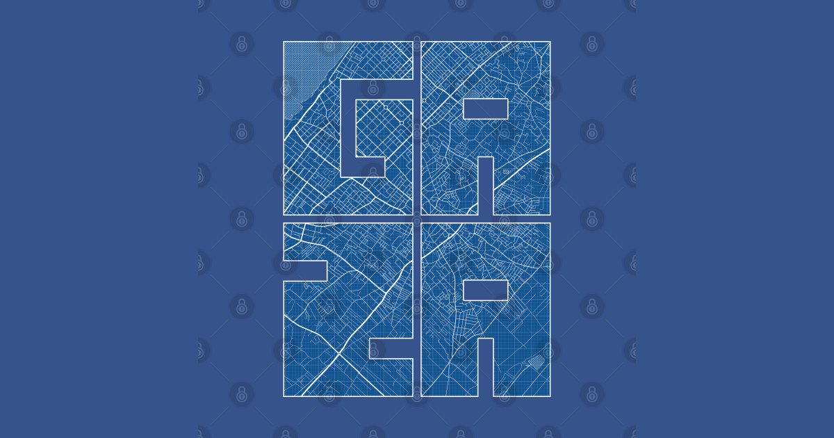 Gaza, Palestine City Map Typography - Blueprint - Gaza - T-Shirt ...