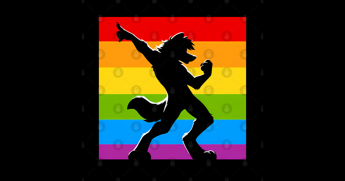 Rainbow LGBTQ Furry Pride Dancing Wolf Fursona - Furry - Sticker ...