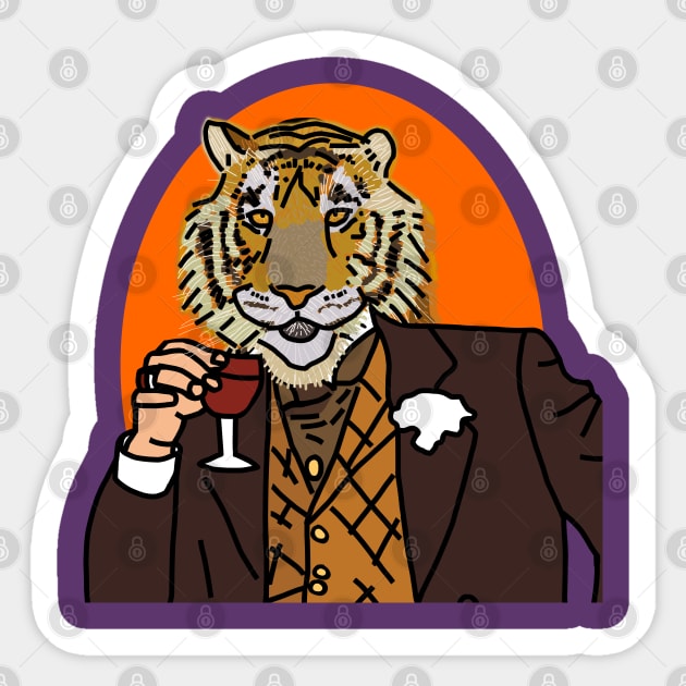 Animals Portrait Tiger In Suit Drinking Wine - Tiger - Sticker | TeePublic
