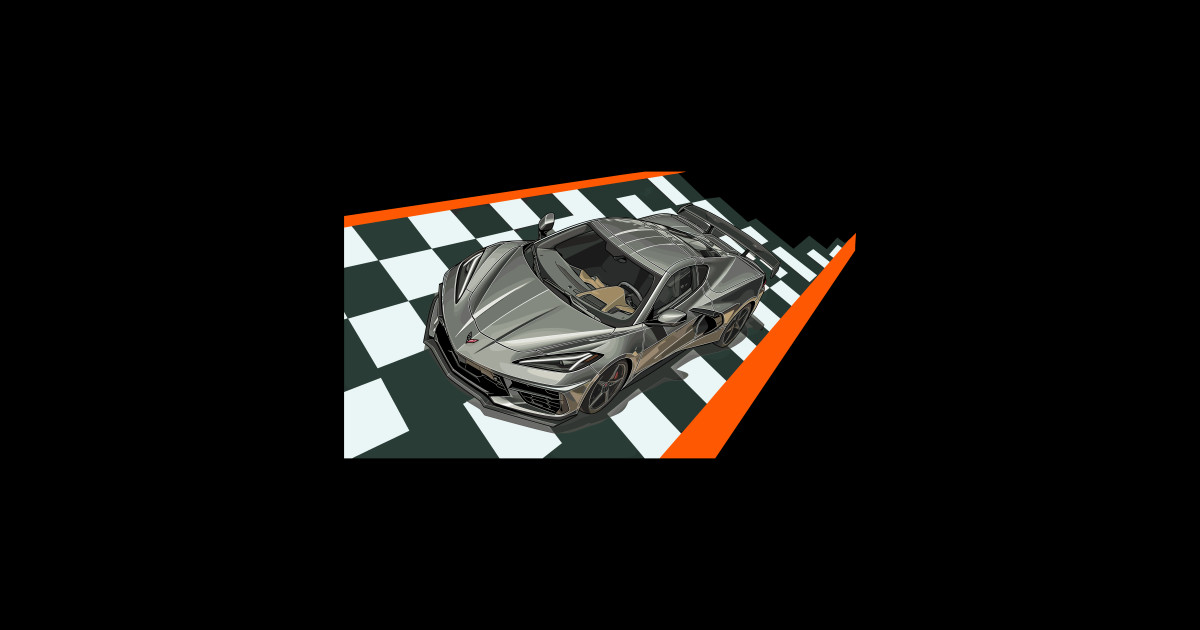 Gray C8 Corvette Checkered Flag Supercar Race Car Sports Sea Wolf Gray ...